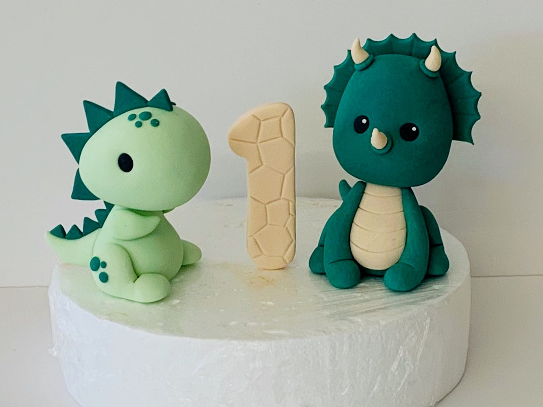 Fondant Dinosaur Cake Topper Decoration Set With Personalised Number ...
