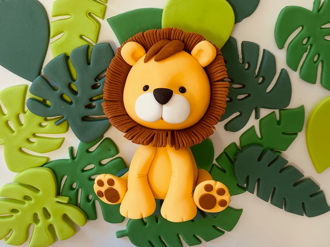 Edible Fondant Lion & Jungle Leaves Cake Topper Set - Etsy