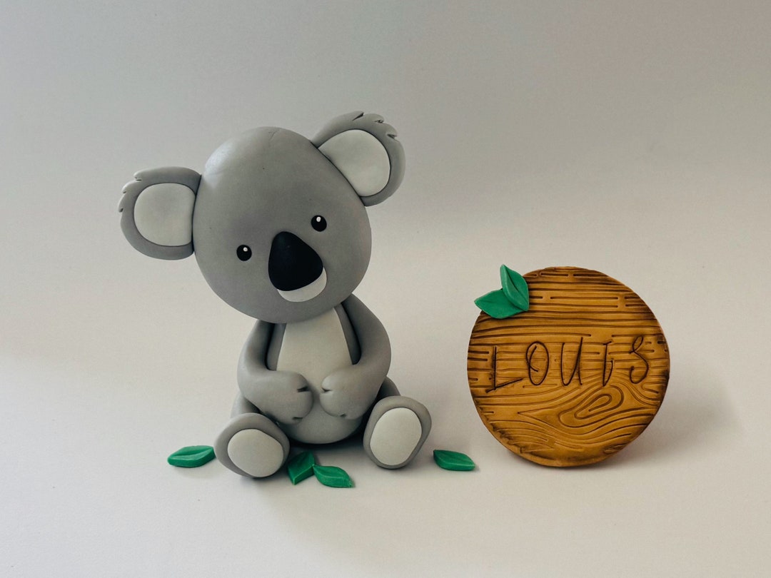 Fondant Koala Cake Topper Decoration Set With Personalised Name Plaque ...