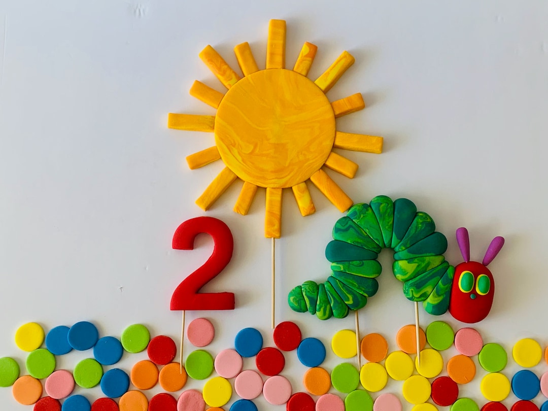 Fondant Hungry Caterpillar With Sun Cake Topper Decoration Set - Etsy