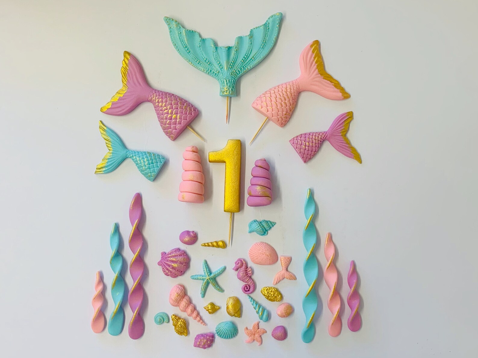 Fondant Mermaid Cake Topper Decoration Set With Personalised Number - Etsy