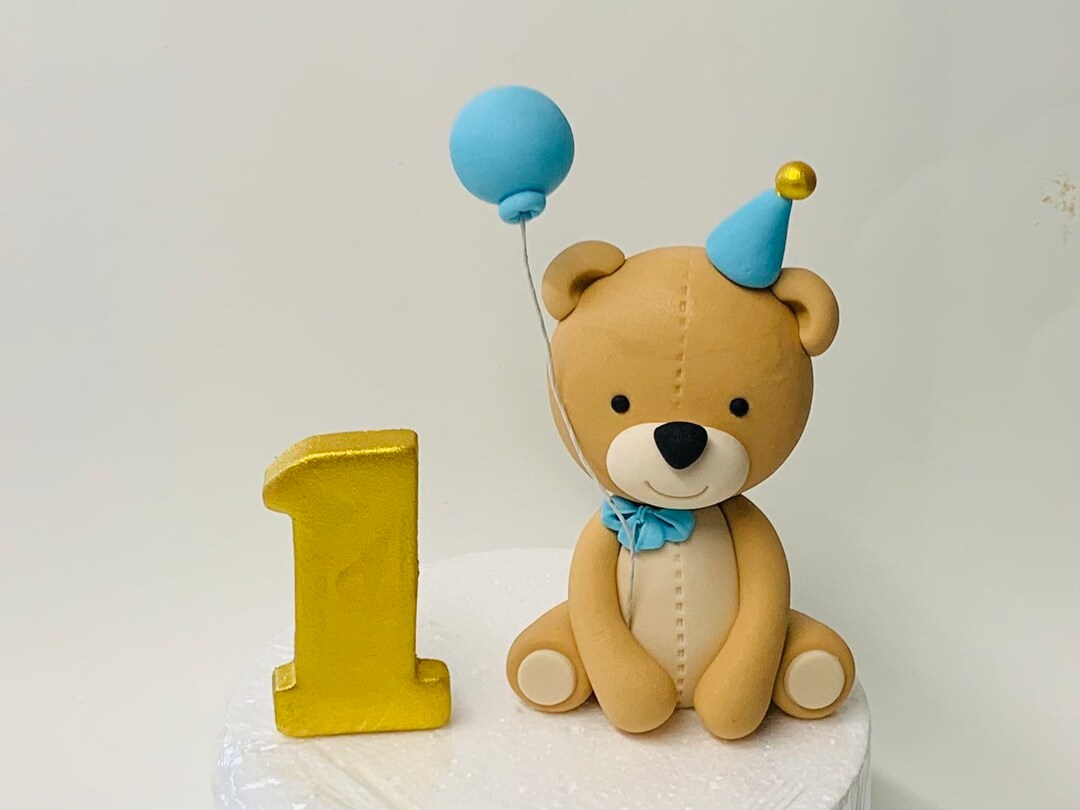 Edible Fondant Teddy Bear Cake Topper Decoration With Balloon and ...