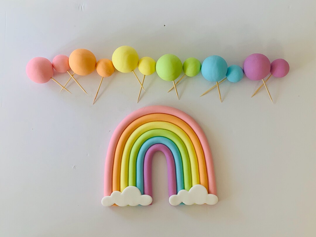 Fondant Rainbow and Fondant Covered Cake Ball Decoration Set - Etsy