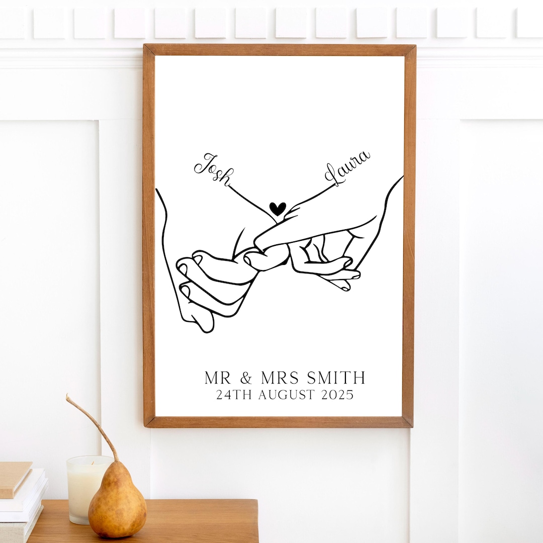 Personalised Couple Hand-holding Print – Custom Love Illustration ...