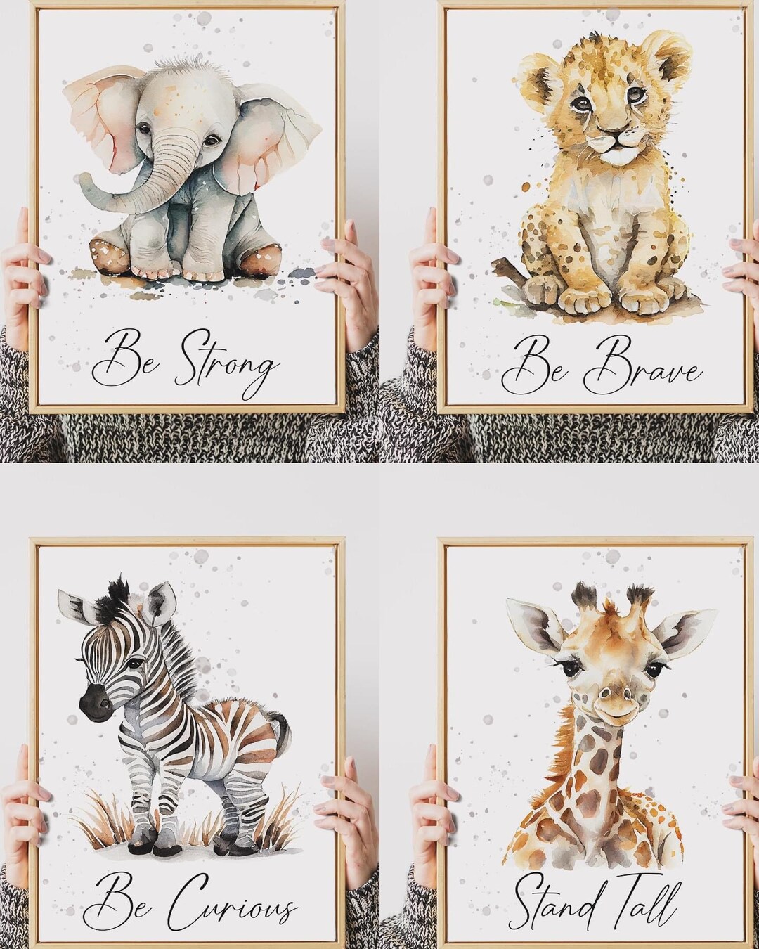 Safari Animal Nursery Prints, Pack of 4, Motivational Animal Poster ...