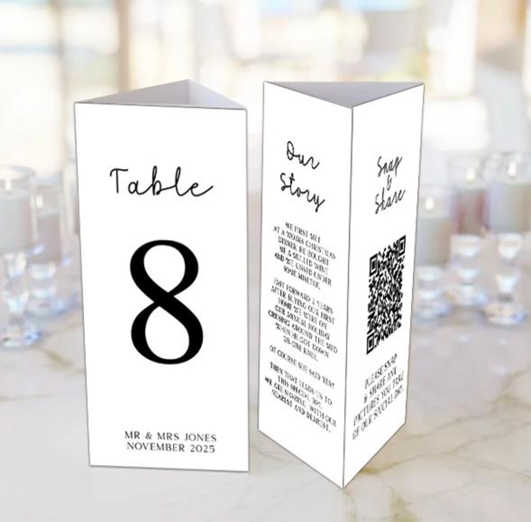 Personalised Minimalist Trifold Wedding Table Number Decoration - Etsy