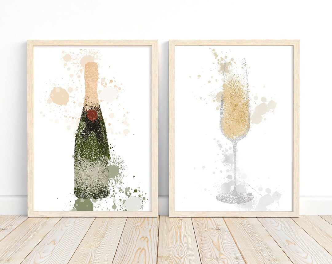 Champagne & Glass Print, Alcohol Print, Alcohol Poster, Gift Wall Art ...