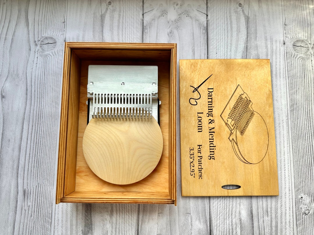 Darning Loom for Patching Holes 3.35”x2.95” in Wooden Box, Mending Loom ...