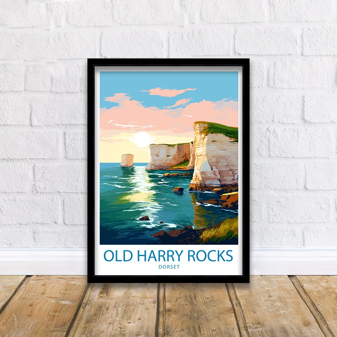 Old Harry Rocks Travel Print Old Harry Wall Decor UK Old Harry Art Old ...