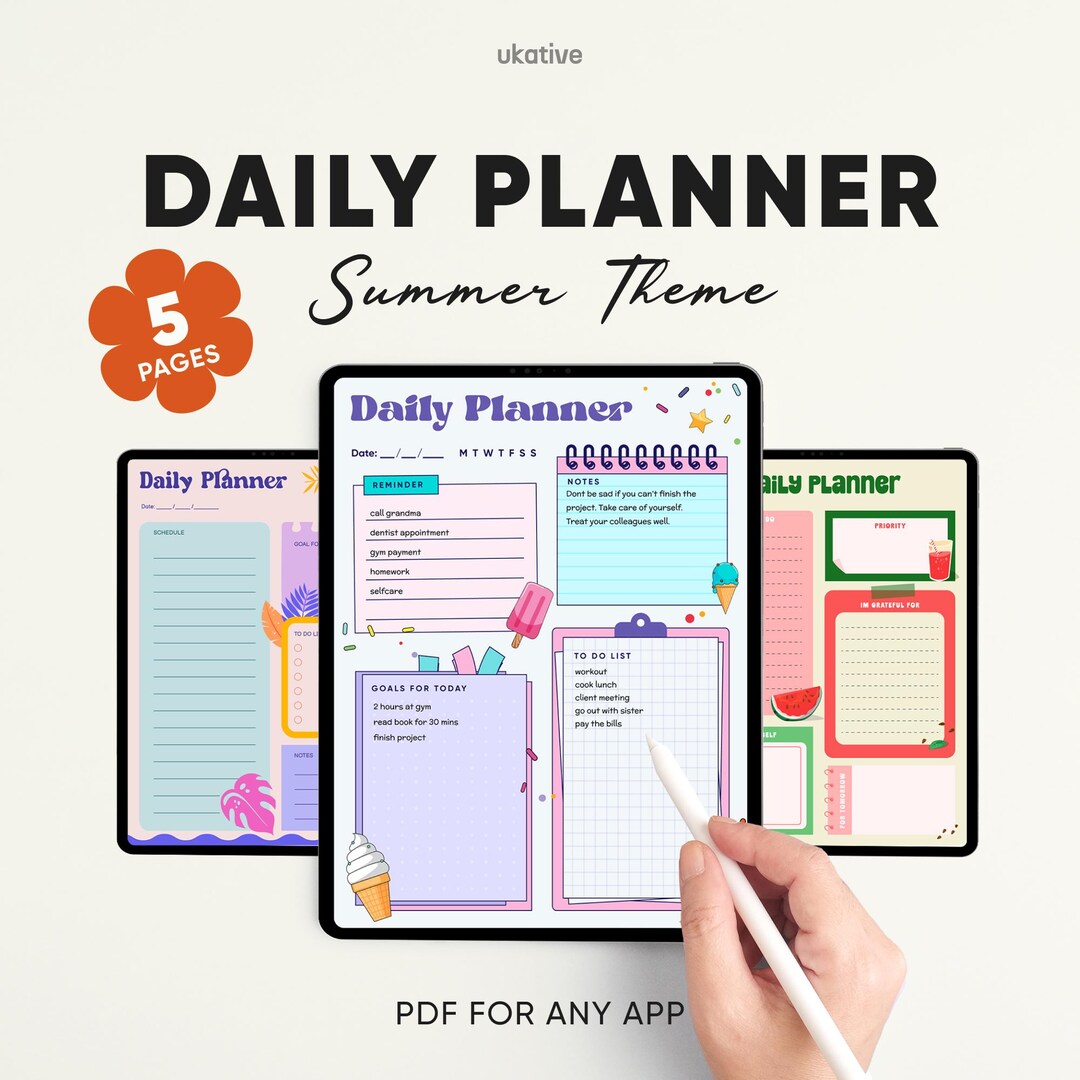 Digital Daily Planner Design Journal for iPad Summer Theme | Goodnotes ...