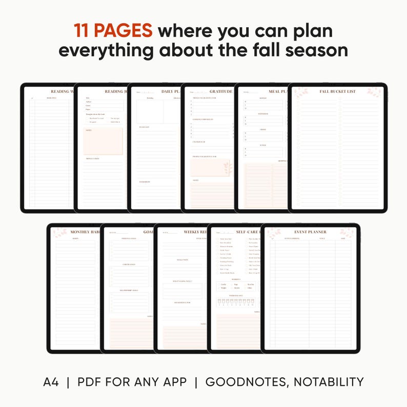 Autumn Digital Journal Planner Notebook Undated, Fall Planner Printable ...