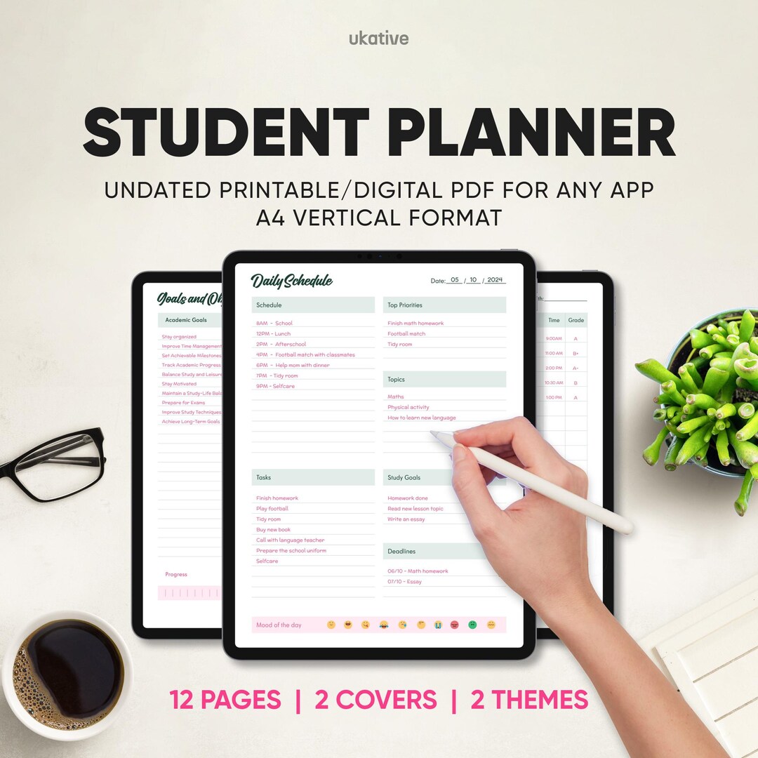 Digital and Printable Undated Student Planner Academic Journal School ...