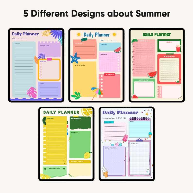 Digital Daily Planner Design Journal for iPad Summer Theme | Goodnotes ...