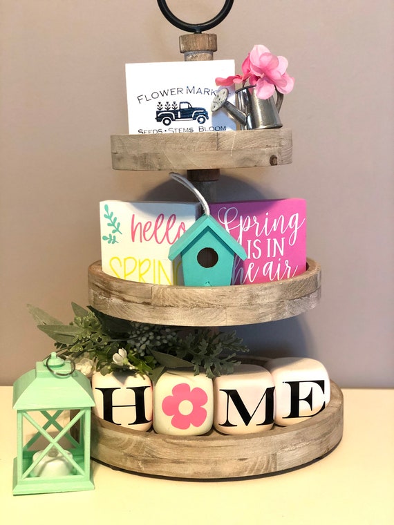 Spring Tiered Tray Decor Spring Decor Spring Wood Signs - Etsy