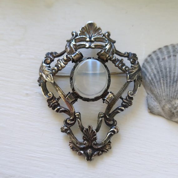 Vintage sterling silver Cini moonstone pendant brooch… - Gem