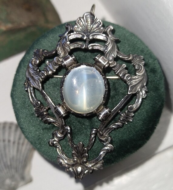 Vintage sterling silver Cini moonstone pendant brooch… - Gem