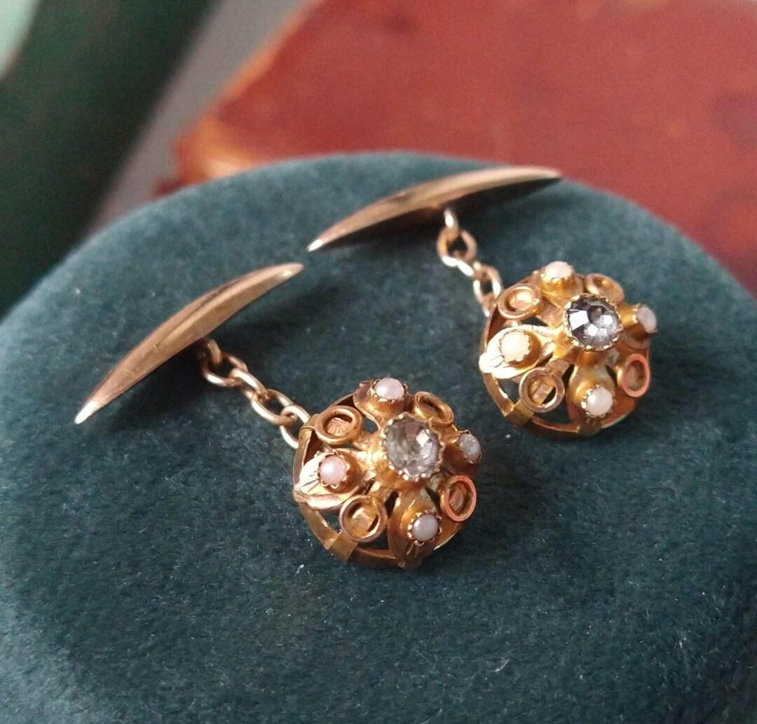 Antique Victorian 18k Gold Button Cufflinks, 18k Gold Paste and Seed ...