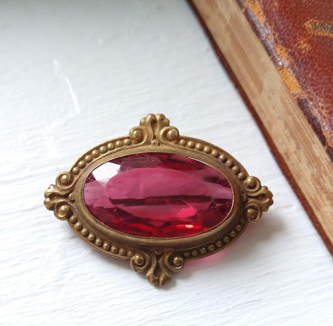 Antique Victorian Red Stone Brooch, Antique Brass Brooch With Red Stone ...