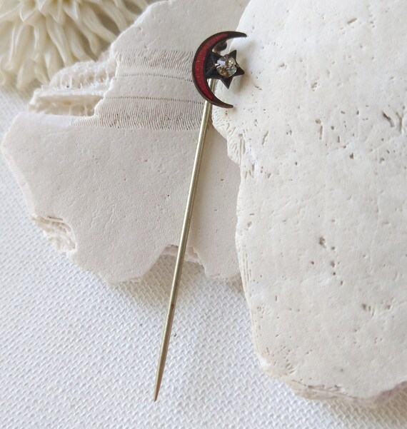 Antique Victorian red enamel crescent moon and paste … - Gem