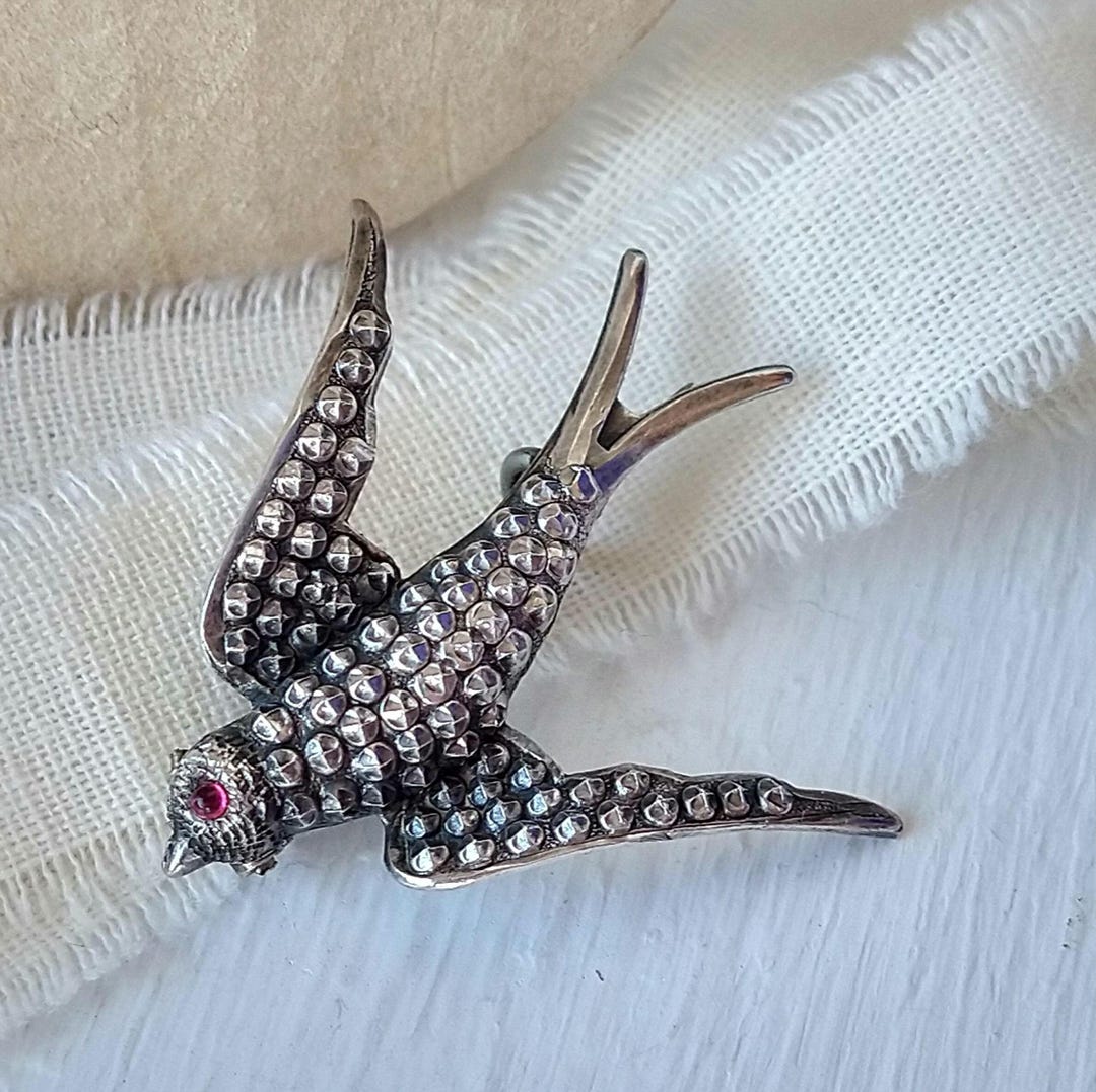 Antique Victorian Charles Horner Sterling Silver Swallow Brooch, Antique Swallow Bird Brooch ...