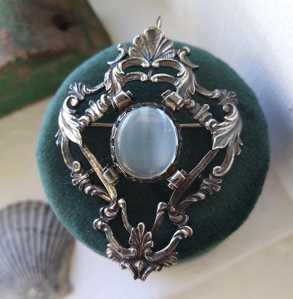 Vintage sterling silver Cini moonstone pendant brooch… - Gem