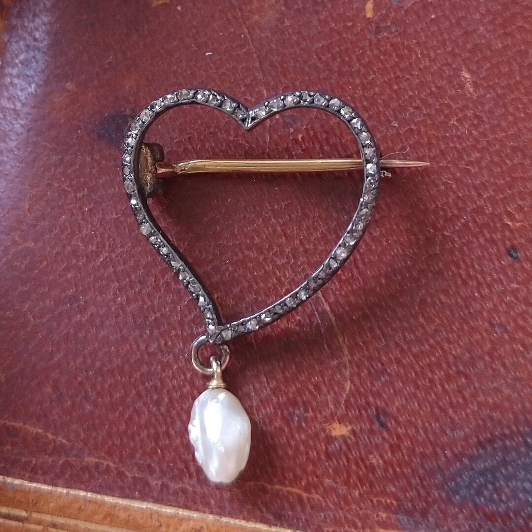 Antique Victorian 9ct Gold and Silver Rose Cut Diamond Witch's Heart ...