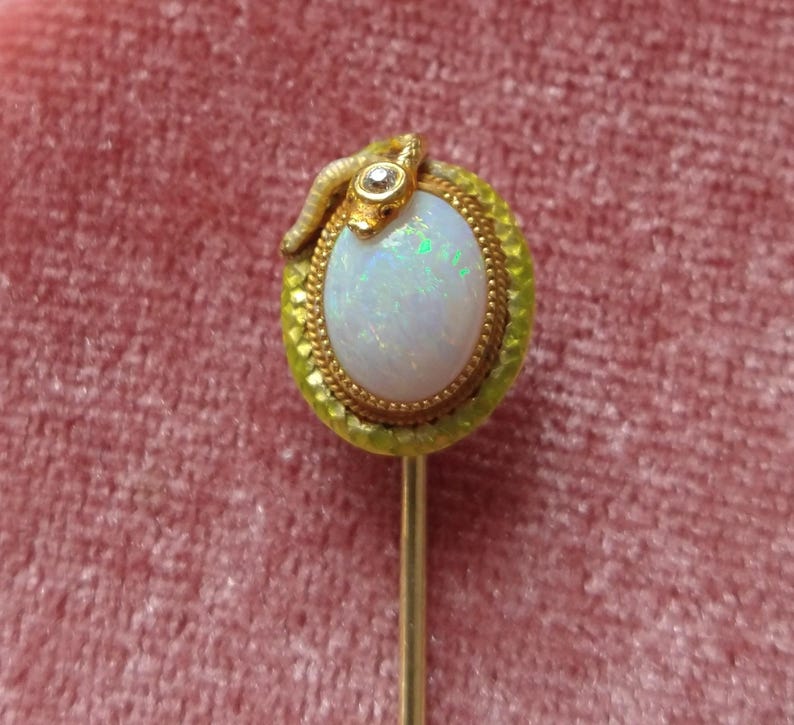 Antique Art Nouveau Krementz 14k Gold Enamel Snake Stick Pin With ...