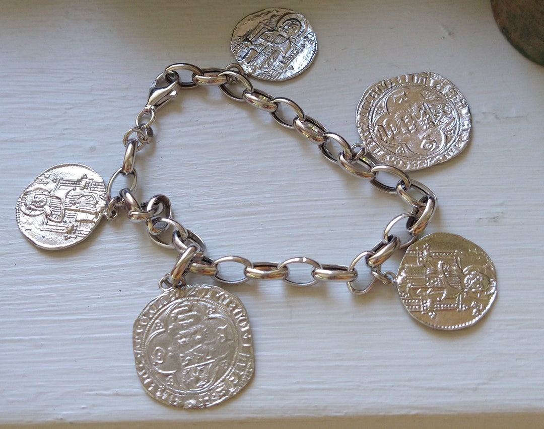 Sterling Silver Ancient Coin Replica Charm Bracelet, Sterling Silver ...