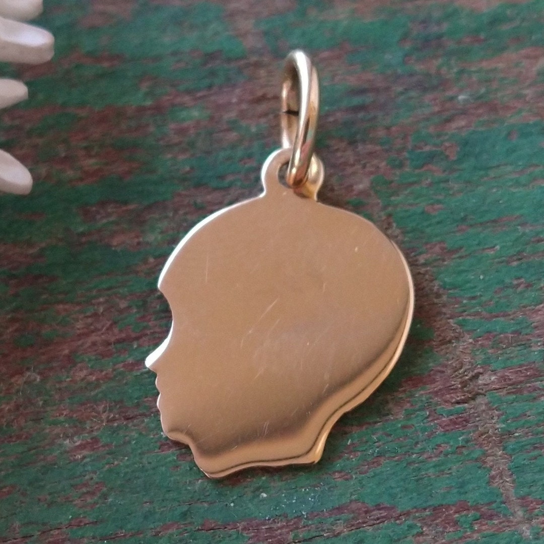 Vintage 14k Gold Boy Silhouette Charm, Engravable Charm, Vintage 14k ...