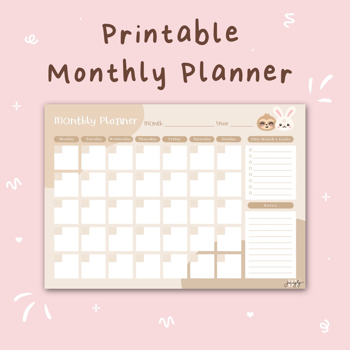 Printable Monthly Planner Cute Monthly Planner Downloaded Planner ...