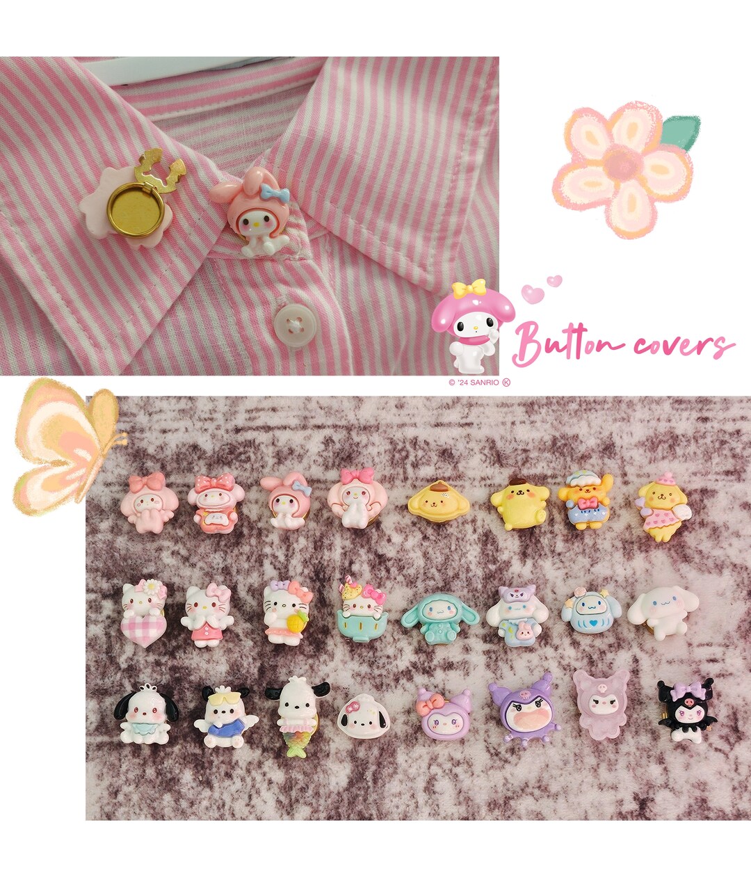 Kawaii Cartoon Cute Button Covers Button Accessories Unique Clothing ...