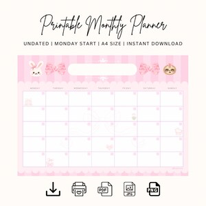 Printable Undated Monthly Calendar Digital Monthly Calendar Pink ...