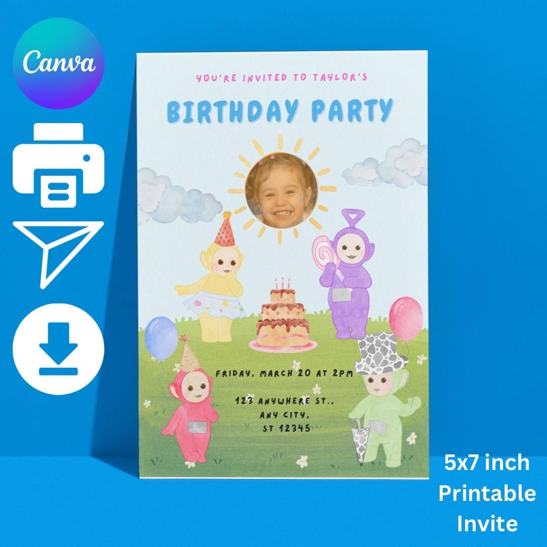 Teletubbies Theme Birthday Invitation Cute Childrens Invitation ...