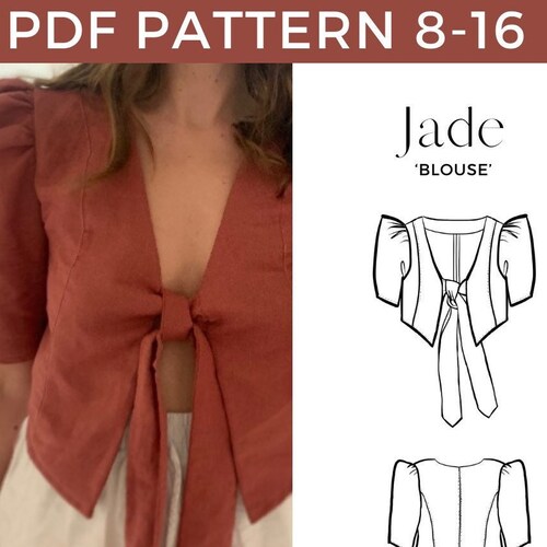 Jade Tie Front Top Digital Pattern PDF 8-16 UK - Etsy