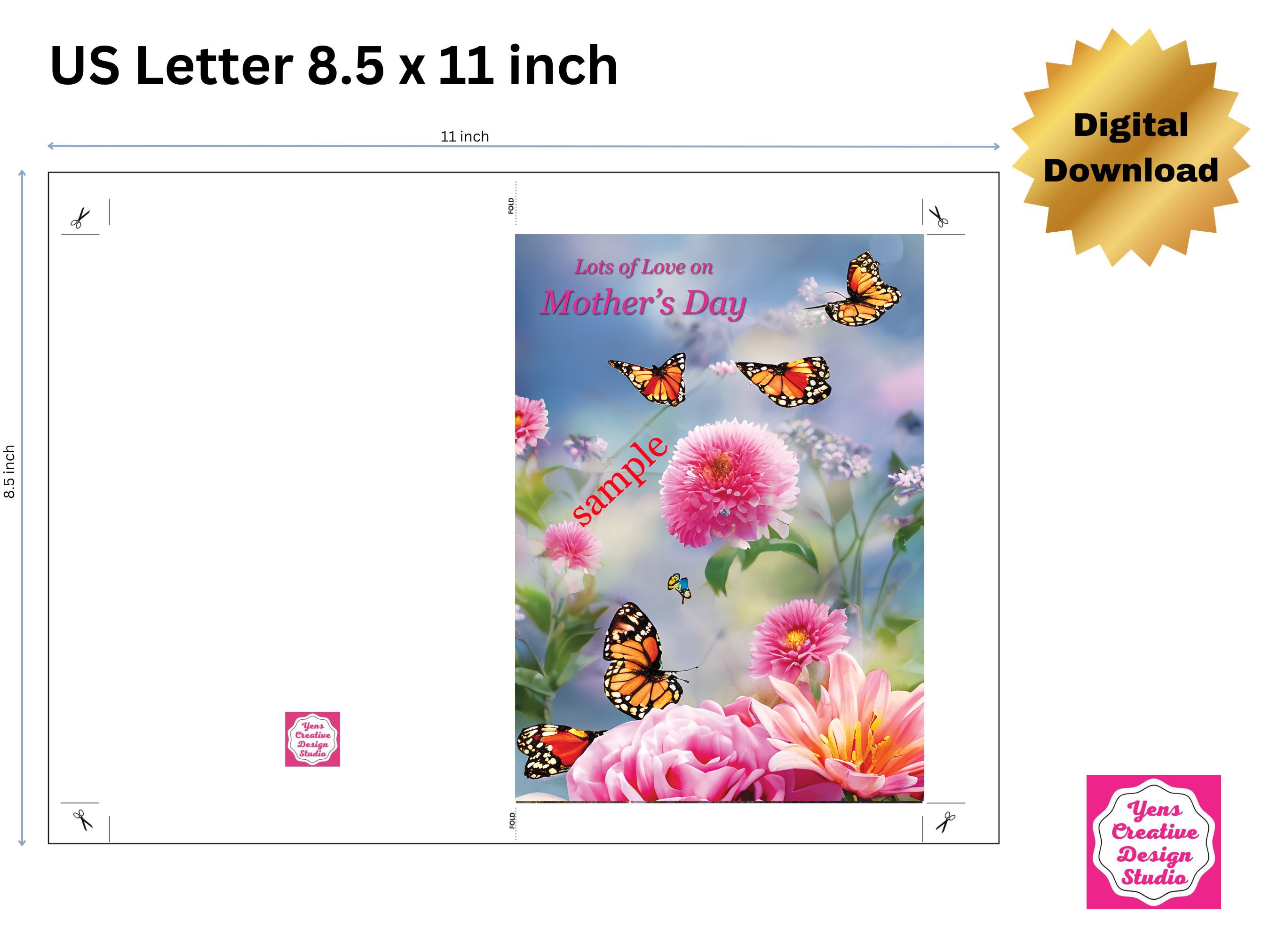 Printable Butterfly Mothers Day Card 7x5 Inch Mothers Day Card ...
