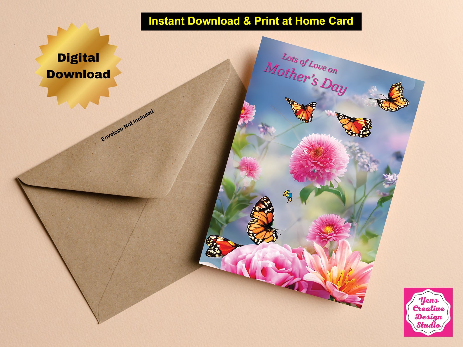 Printable Butterfly Mothers Day Card 7x5 Inch Mothers Day Card ...