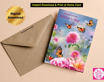 Printable Butterfly Mothers Day Card 7x5 Inch Mothers Day Card ...