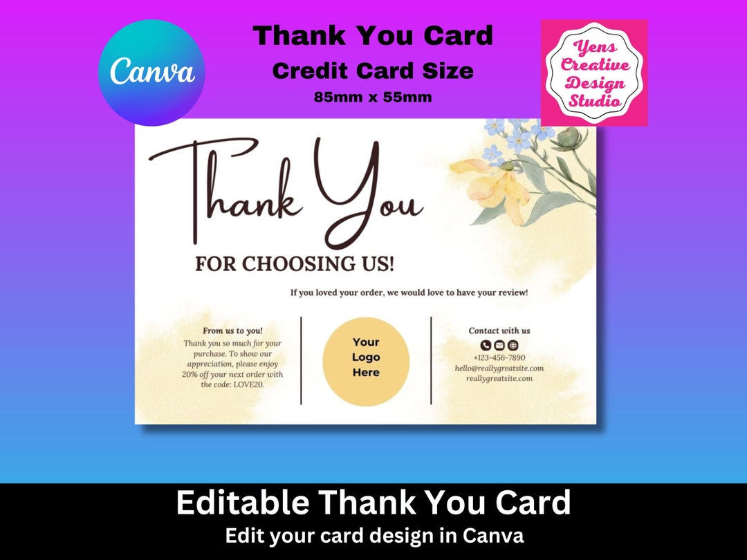 Thank You Card Editable Canva Template Printable Thanks for Your ...