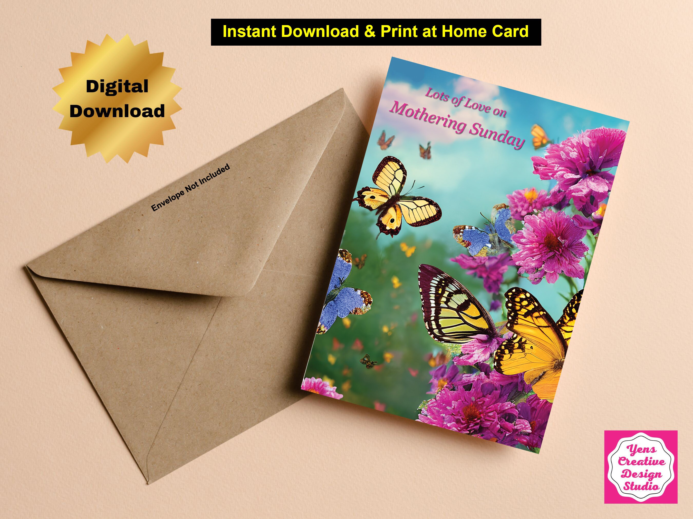Printable Butterfly Mothers Day Card 7x5 Inch Mothers Day Card ...