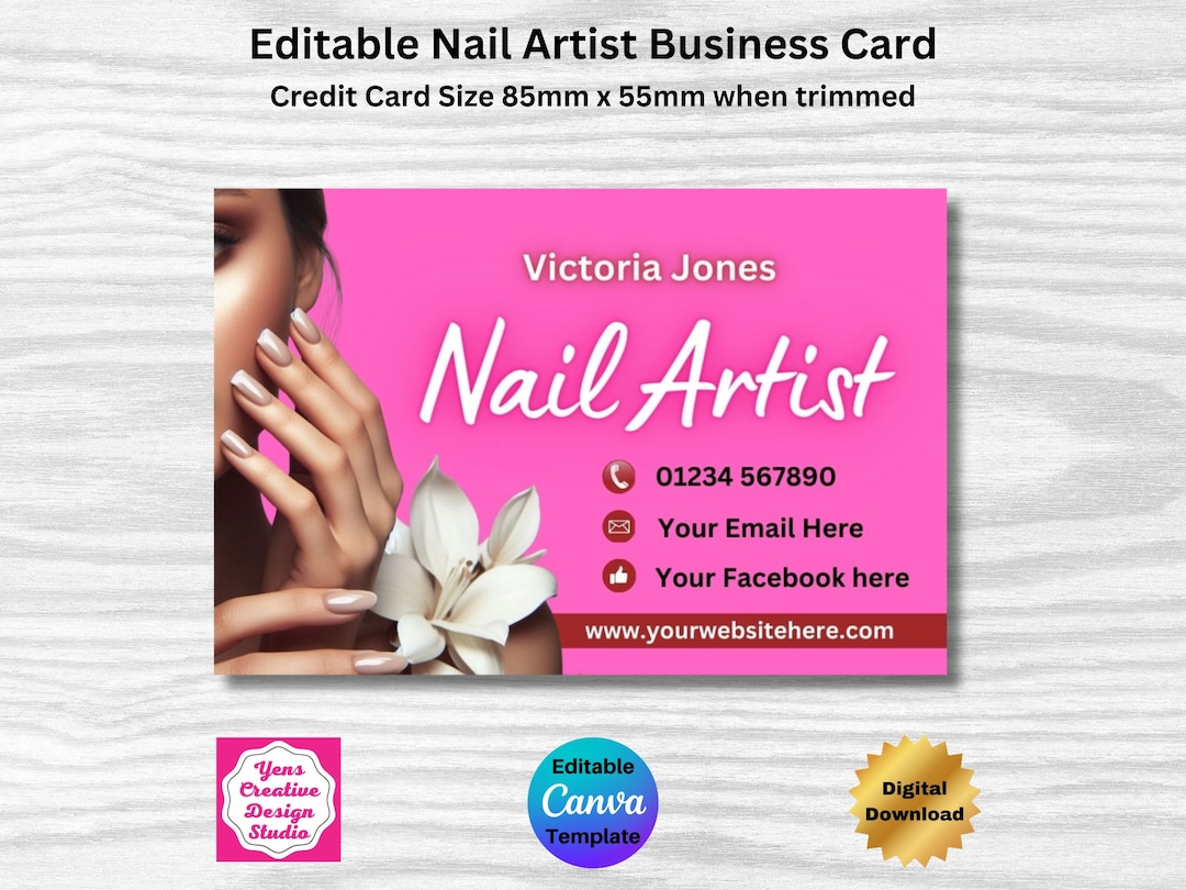 Nail Art Business Card Editable Canva Template Design Nail Business ...