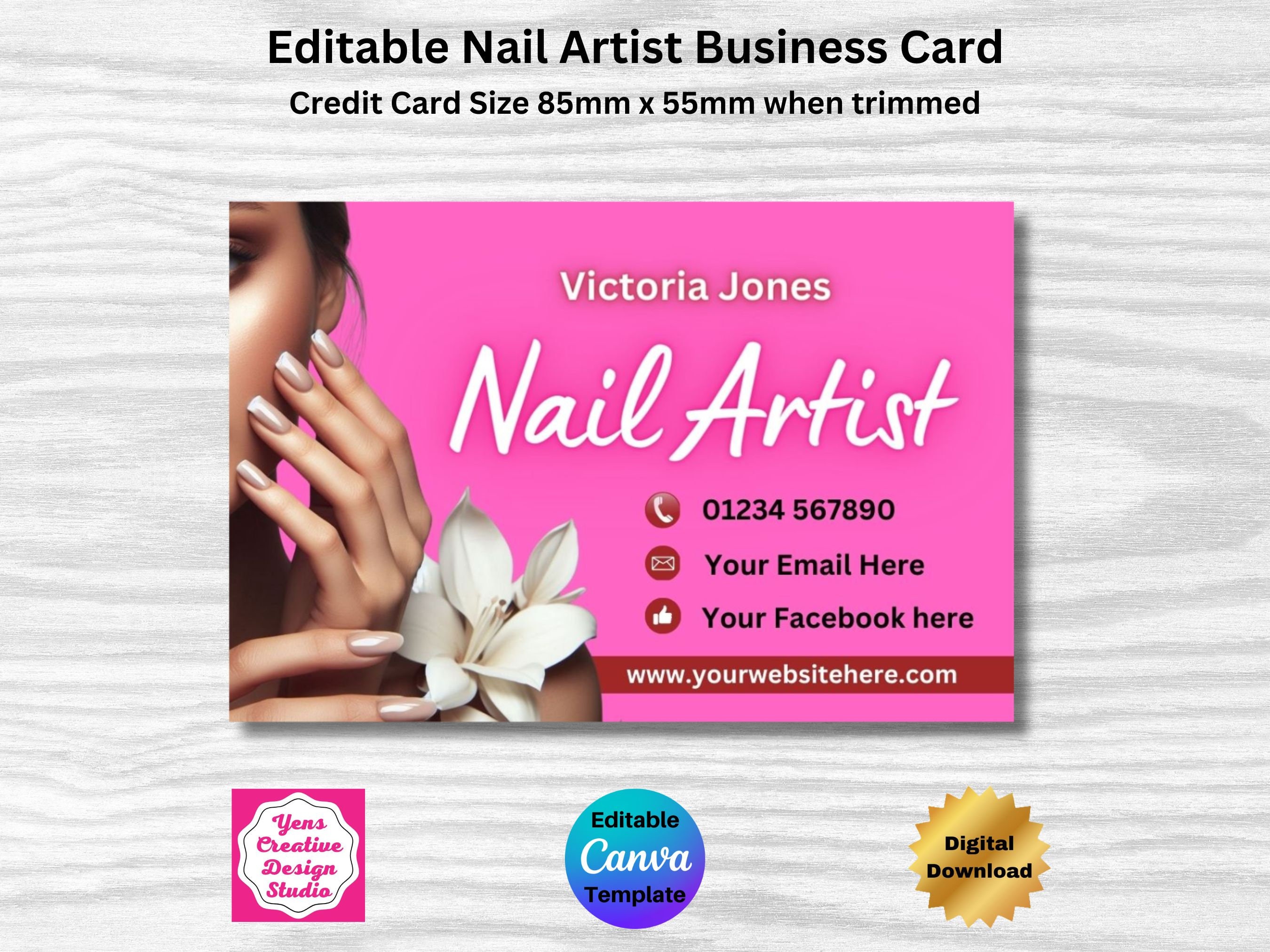 Nail Art Business Card Editable Canva Template Design Nail Business ...