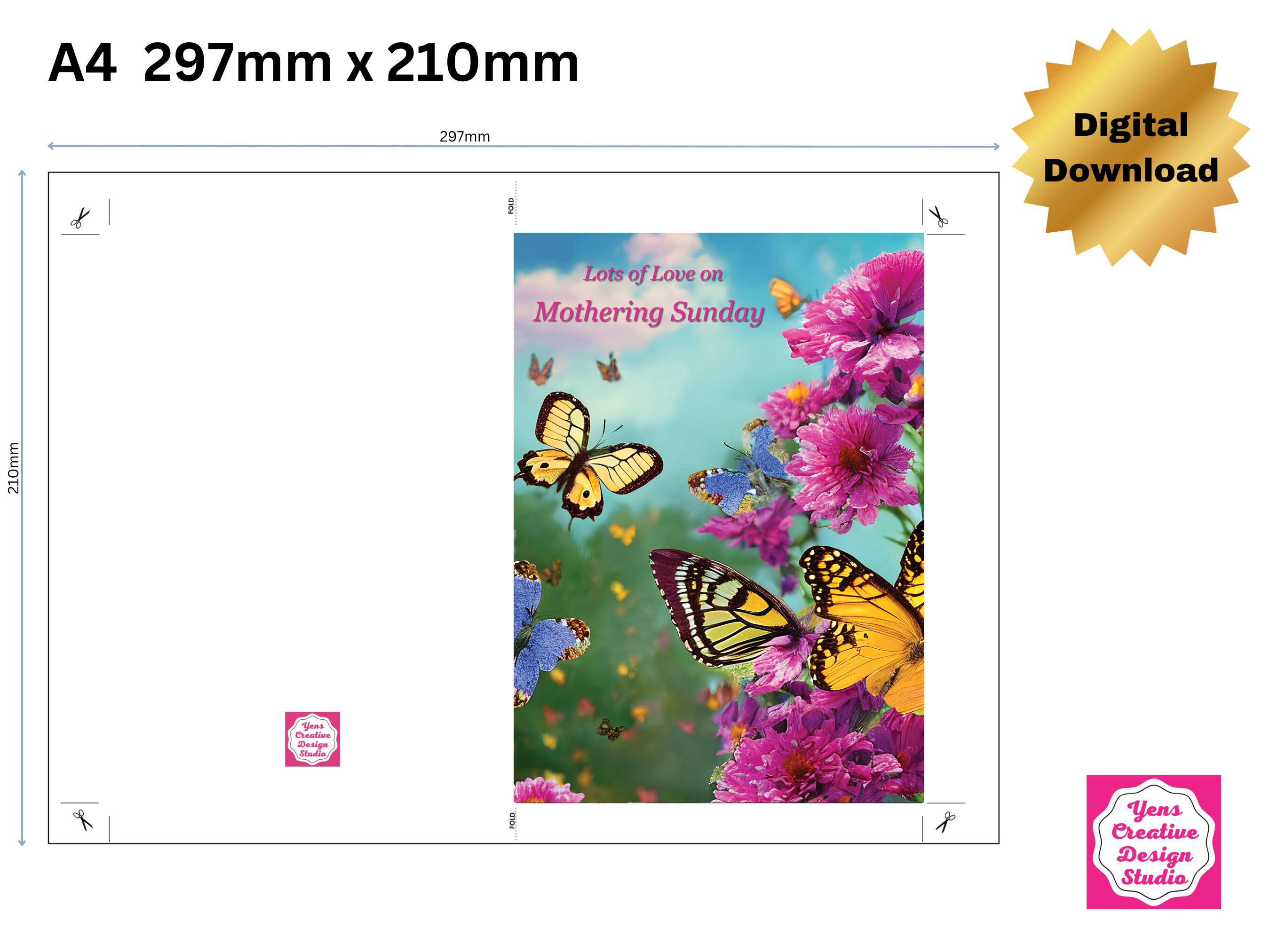 Printable Butterfly Mothers Day Card 7x5 Inch Mothers Day Card ...