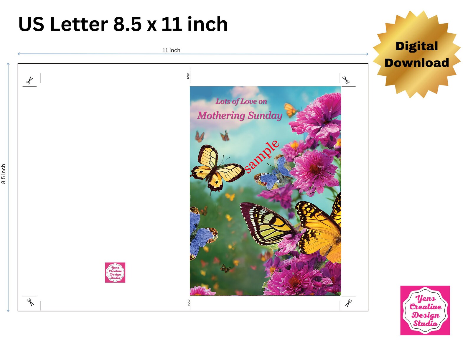 Printable Butterfly Mothers Day Card 7x5 Inch Mothers Day Card ...