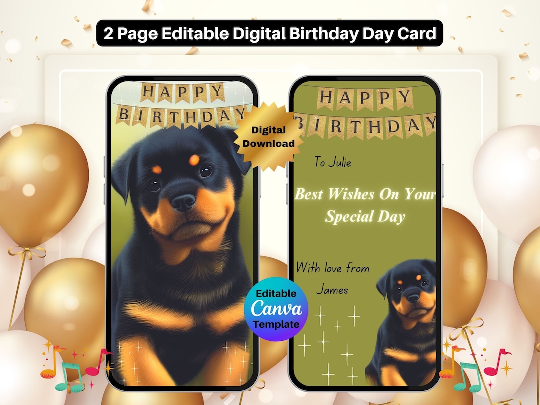 Animated Rottweiler Birthday E-card Template Editable Rottweiler ...