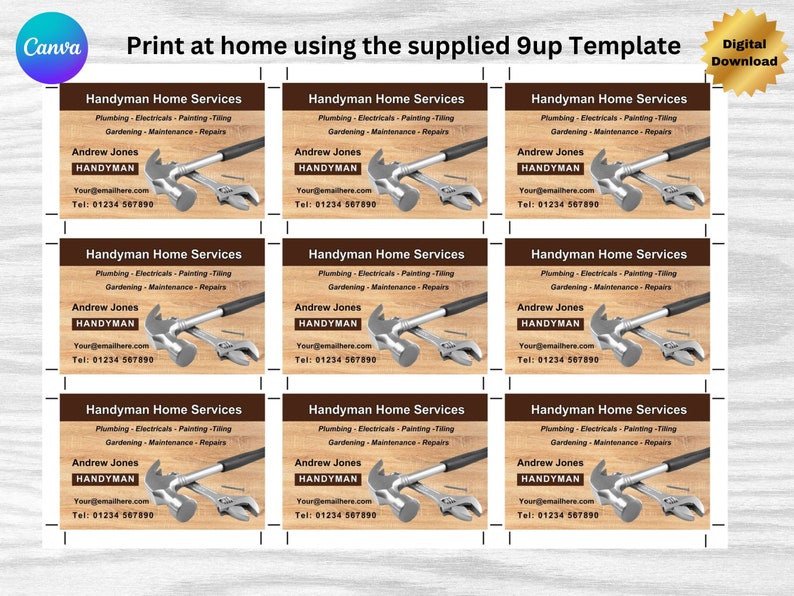 Handyman Business Card Editable Canva Template Design Handyman Business ...