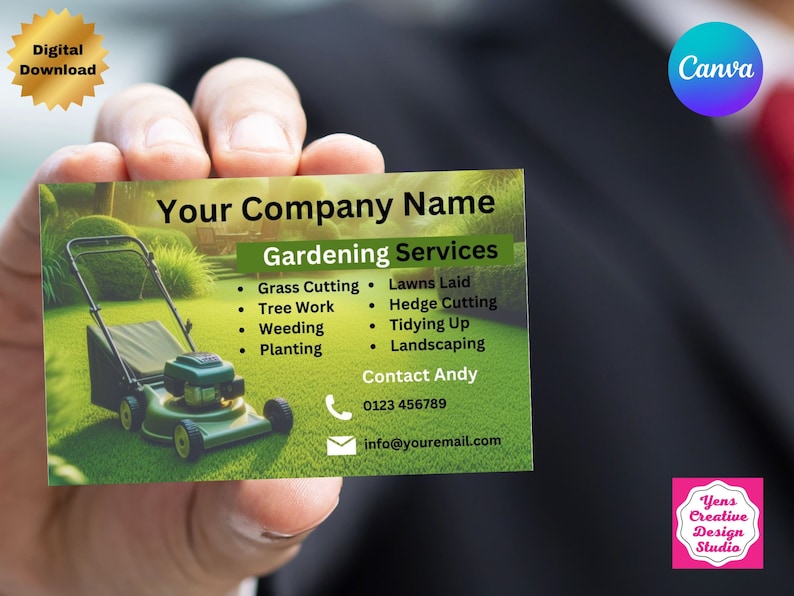 Gardening Services Business Card Editable Canva Template Designs ...