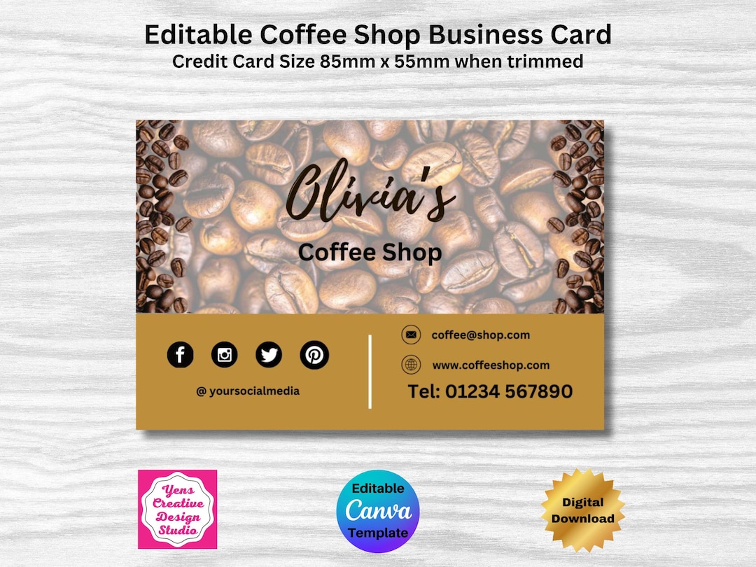 Coffee Shop Business Card Editable Canva Template Design Coffee Shop ...