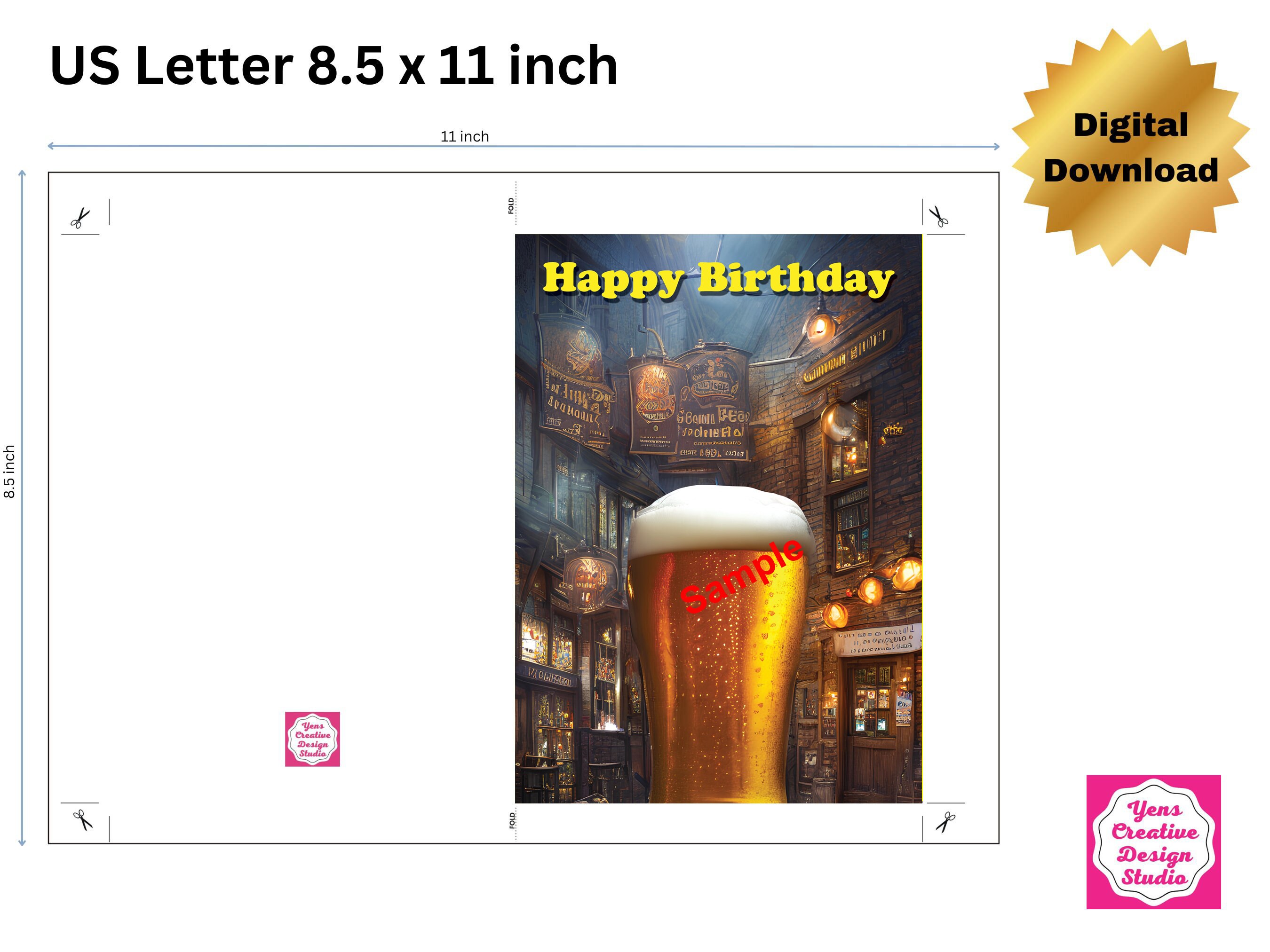 Printable Birthday Card 7x5 Inch Beer Birthday Card Downloadable Beer ...