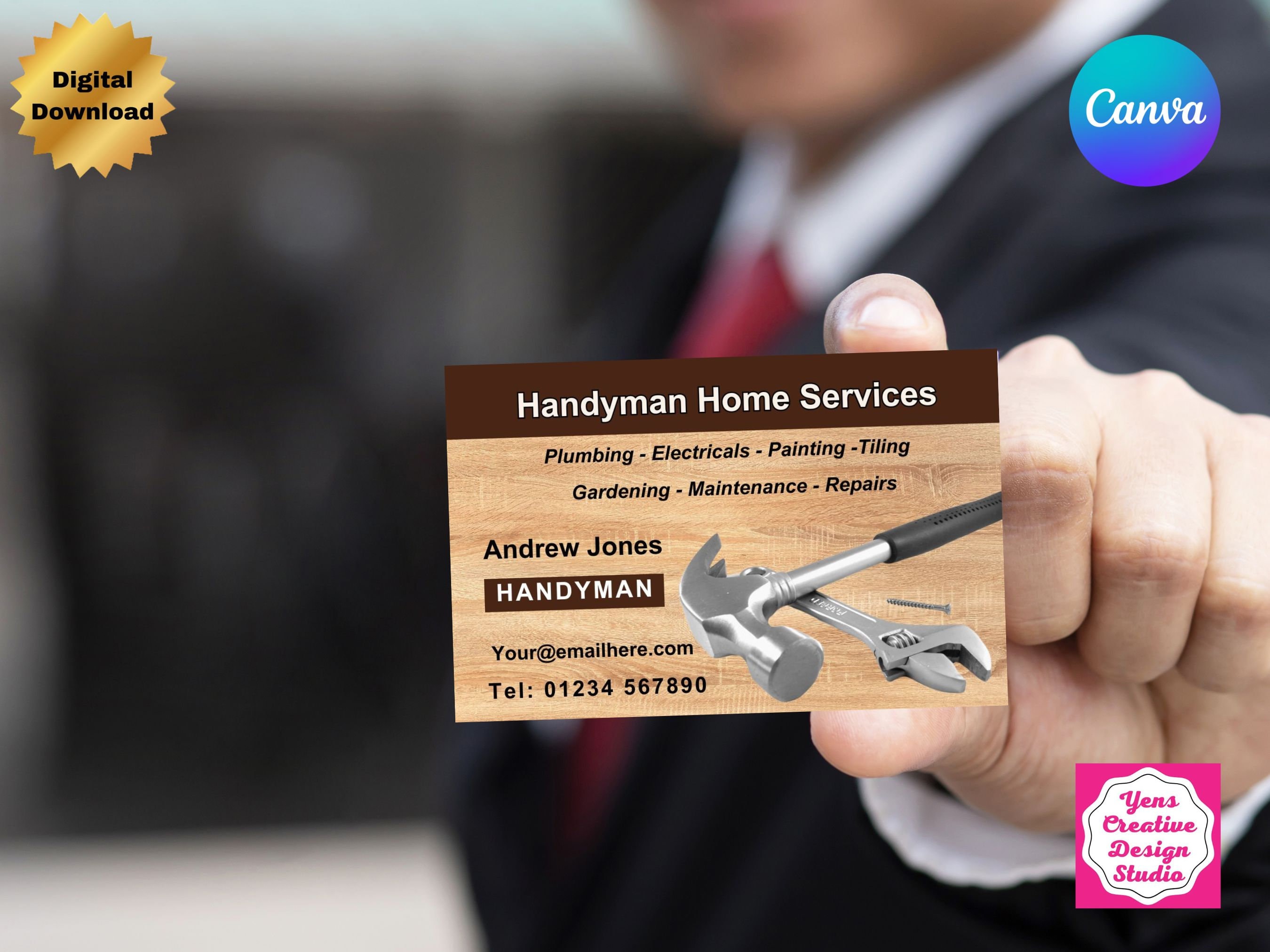 4 X Handyman Business Cards Editable Canva Template Design Handyman ...