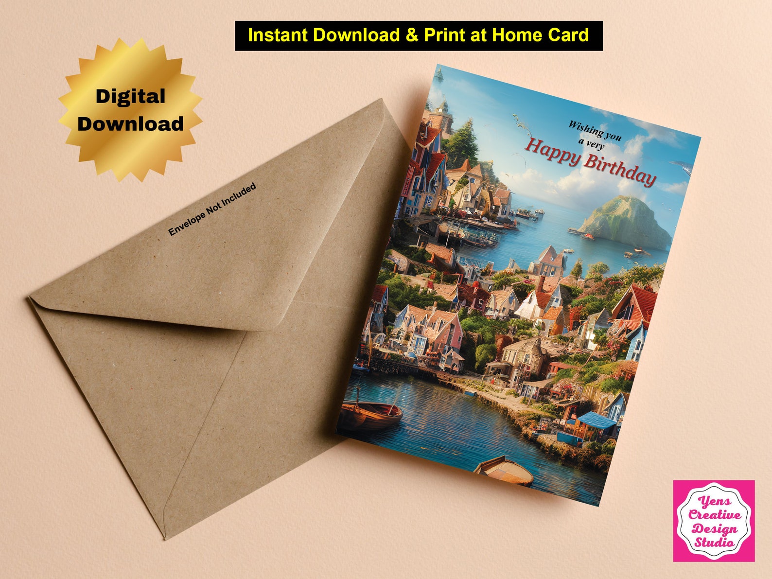 Printable Birthday Card 7x5 Inch Harbour Birthday Card Downloadable ...